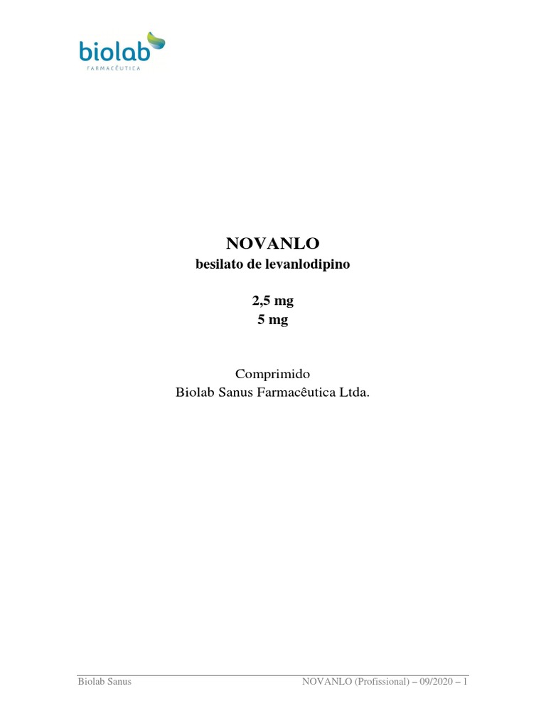 Bula do Novanlo: Levanlodipino 2,5mg e 5mg | PDF | Hipertensão ...