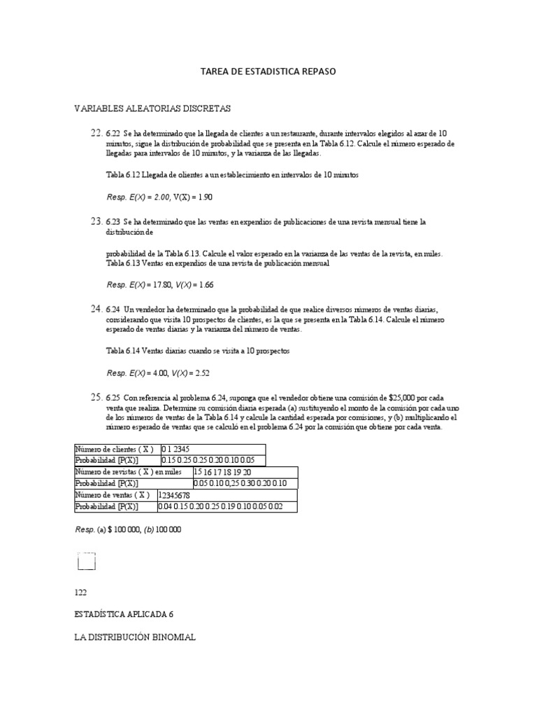 Tarea de Estadistica Repaso | PDF | Enseñanza de matemática | Distribución de veneno