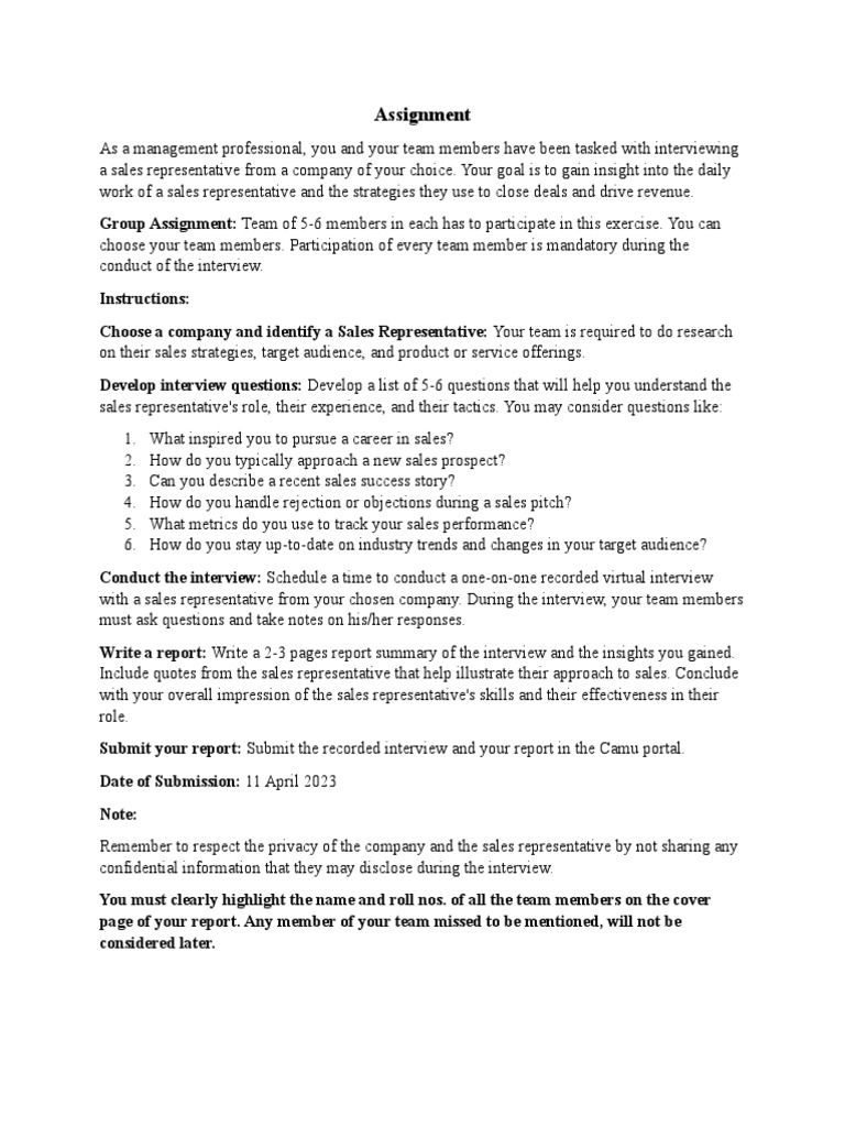 Assignment - A Sales Interview | PDF | Learning | Communication