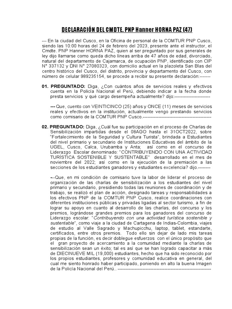 Declaracion para Felicitacion de Charlas Cmdte | PDF | Negocios