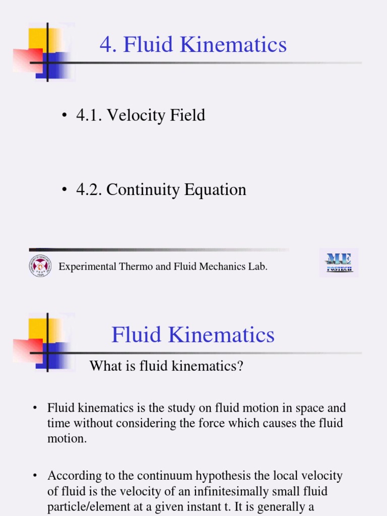 Fluid Kinematics & Continuity Equation | PDF | Continuum Mechanics | Fluid Dynamics