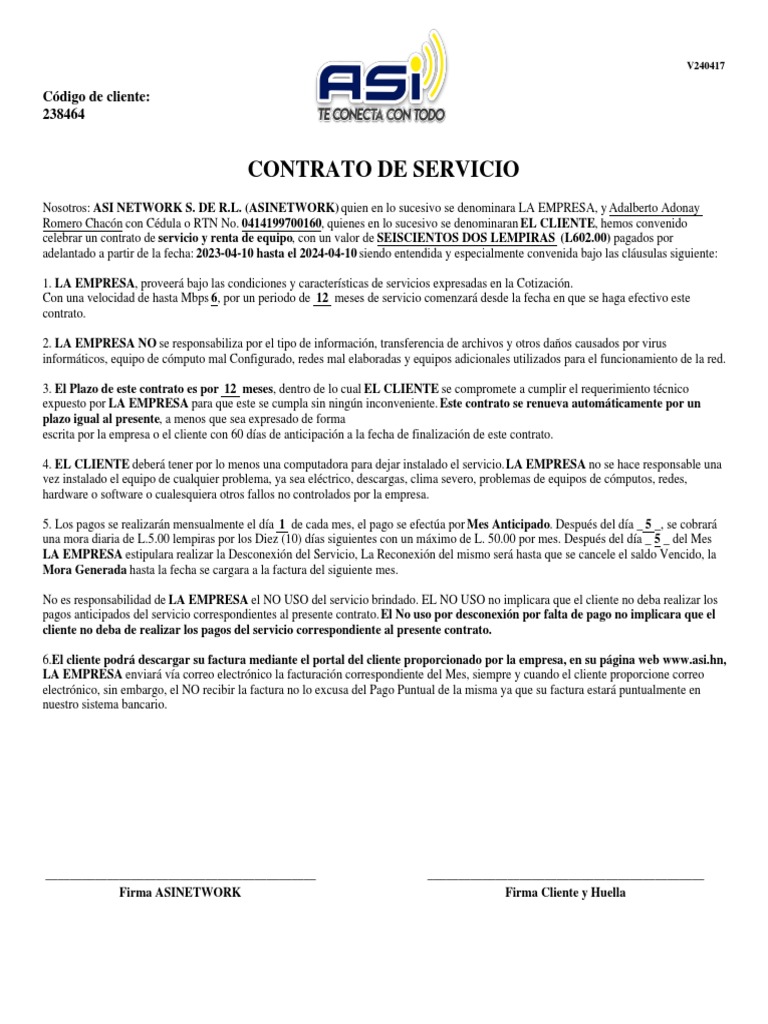 Contrato de servicio | PDF | Internet
