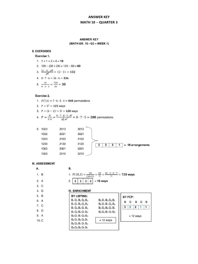 Math 10 Quarter 3 Answer Key | PDF