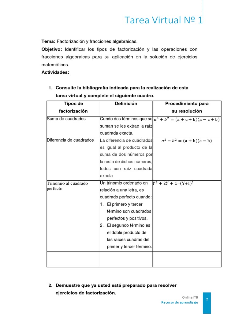 Tarea Virtual #1 Paul-1 | PDF | Factorización | Álgebra abstracta