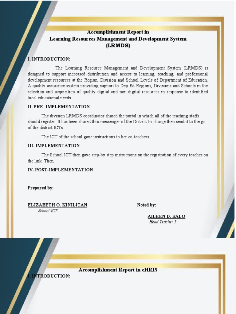 Accomplishment Report in eHRIS | PDF | Computing | Information Technology