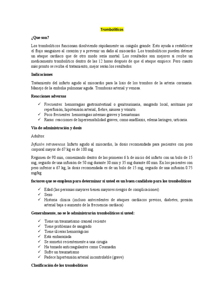 Trombolíticos | PDF | Infarto de miocardio | Farmacocinética