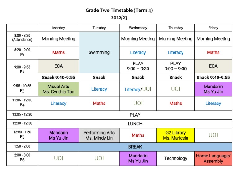 g2 Term 4 Timetable | PDF