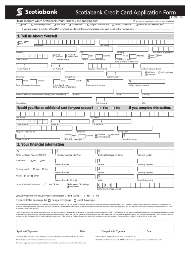 Scotiabank Credit Card Application Form: 1 1.. T Te Ellll U Uss A Ab Bo ...
