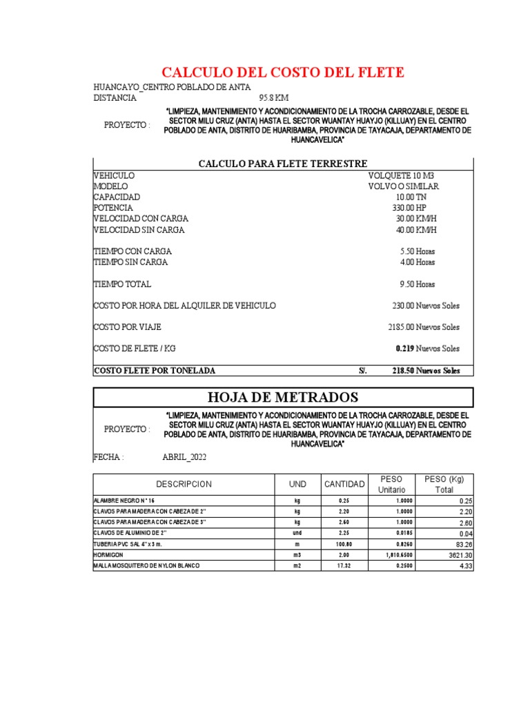 Calculo de Costo de Flete | PDF