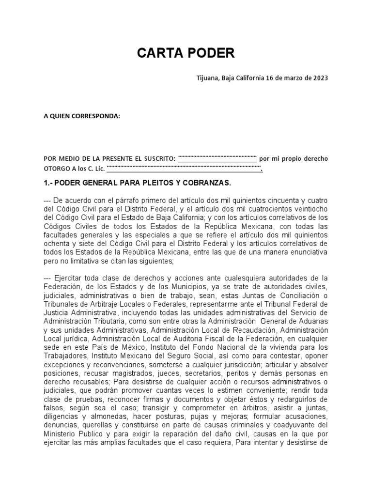 Carta Poder Formato | PDF | México | Queja