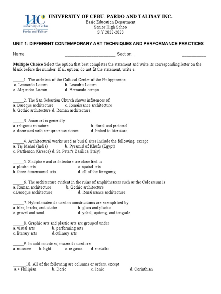 Contemporary Art Techniques and Performance Practices Unit 1 Test | PDF ...