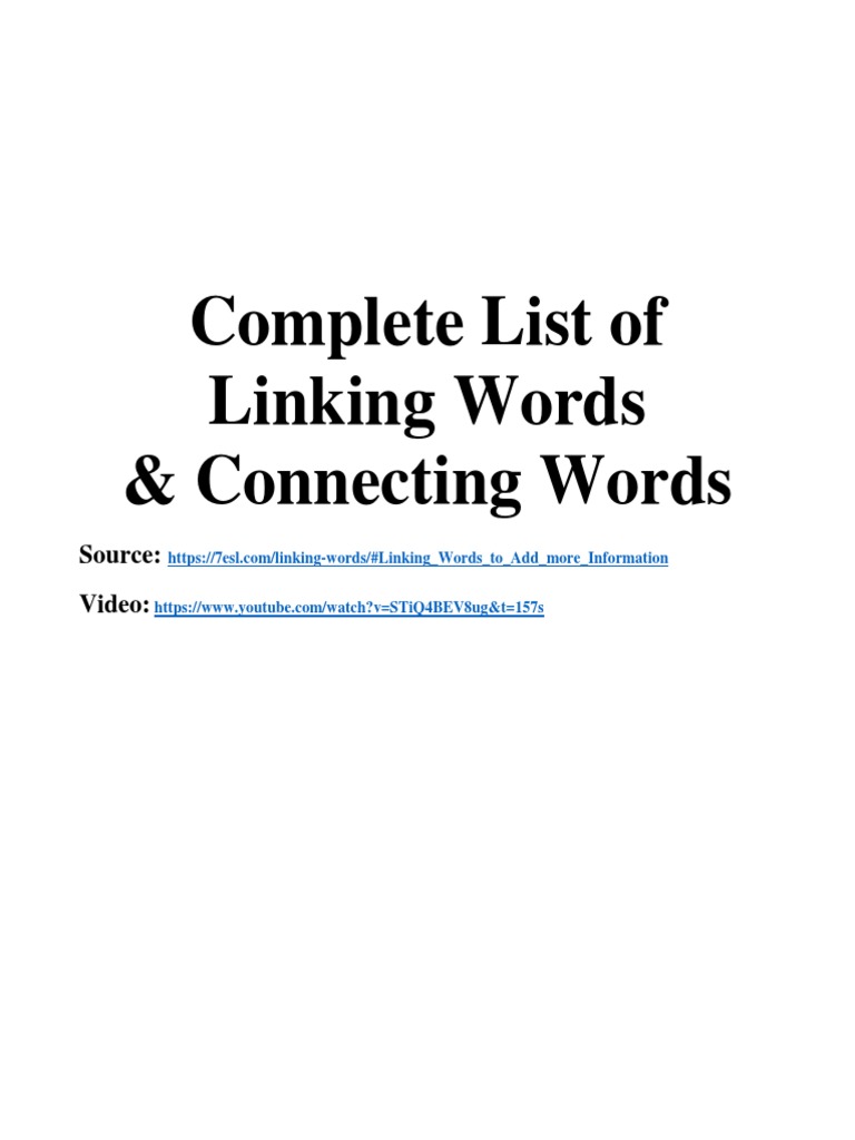 Complete List of Linking Words | PDF | Language Arts & Discipline