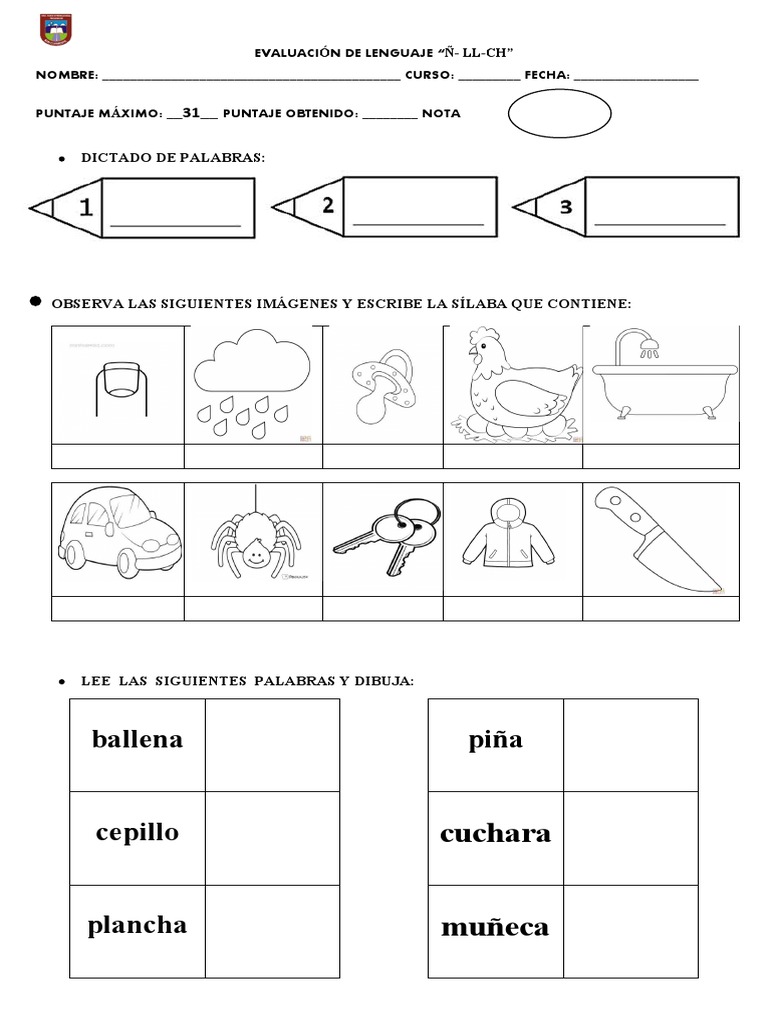Evaluacion Lenguaje CH, LL, Ñ | PDF