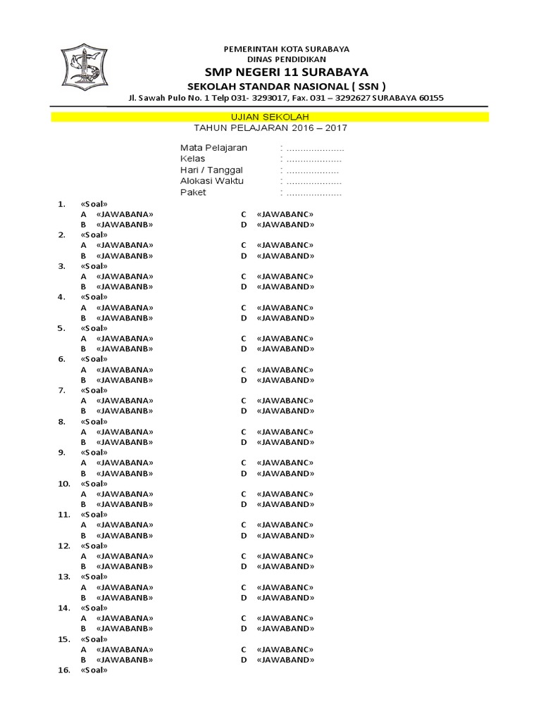 SMP Negeri 11 Surabaya: Sekolah Standar Nasional (SSN) | PDF