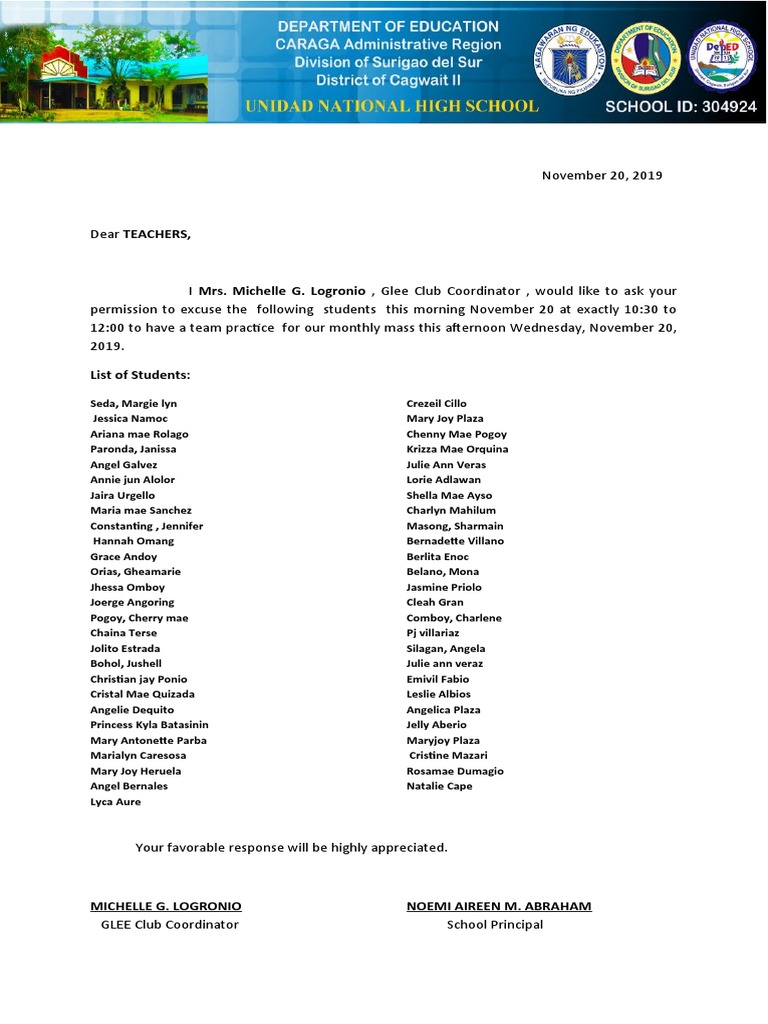 Glee Excuse Letter | PDF