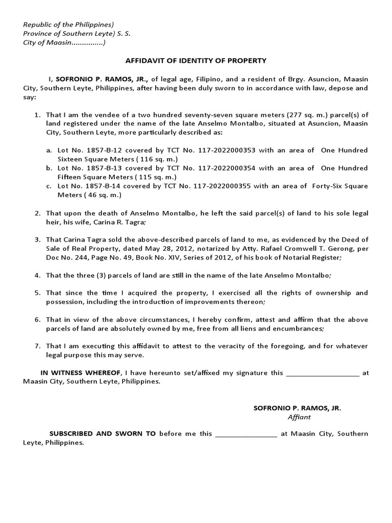 Affidavit of Identity of Property | PDF
