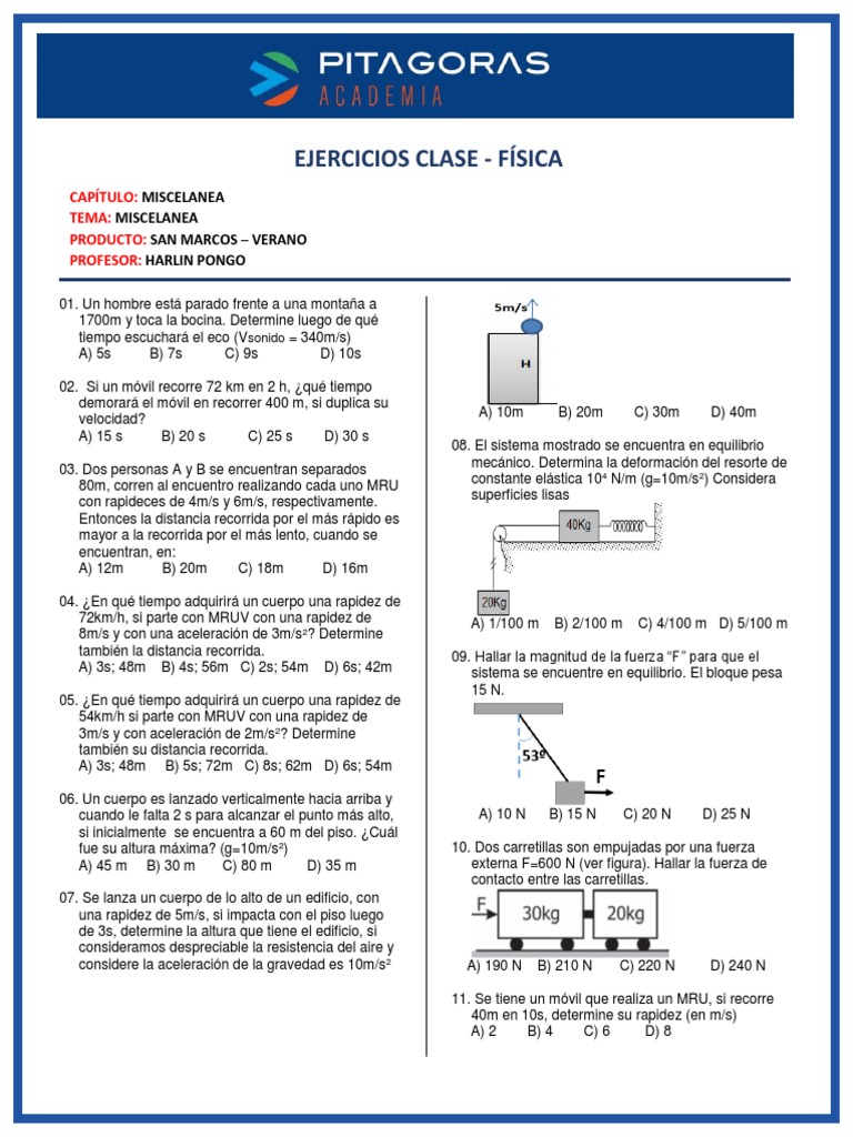 Ejercicios Clase - Física: Miscelanea | PDF | Cantidades fisicas | Mecánica de sólidos