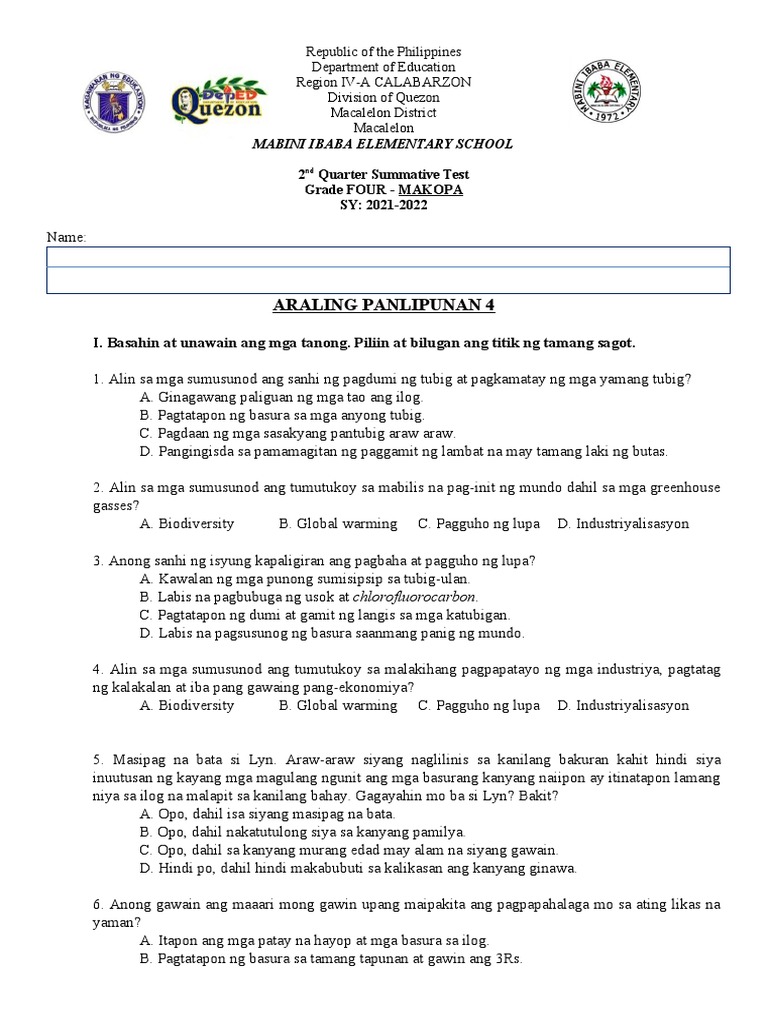 Grade 4 - SUMMATIVE TEST - QUARTER 2 | PDF