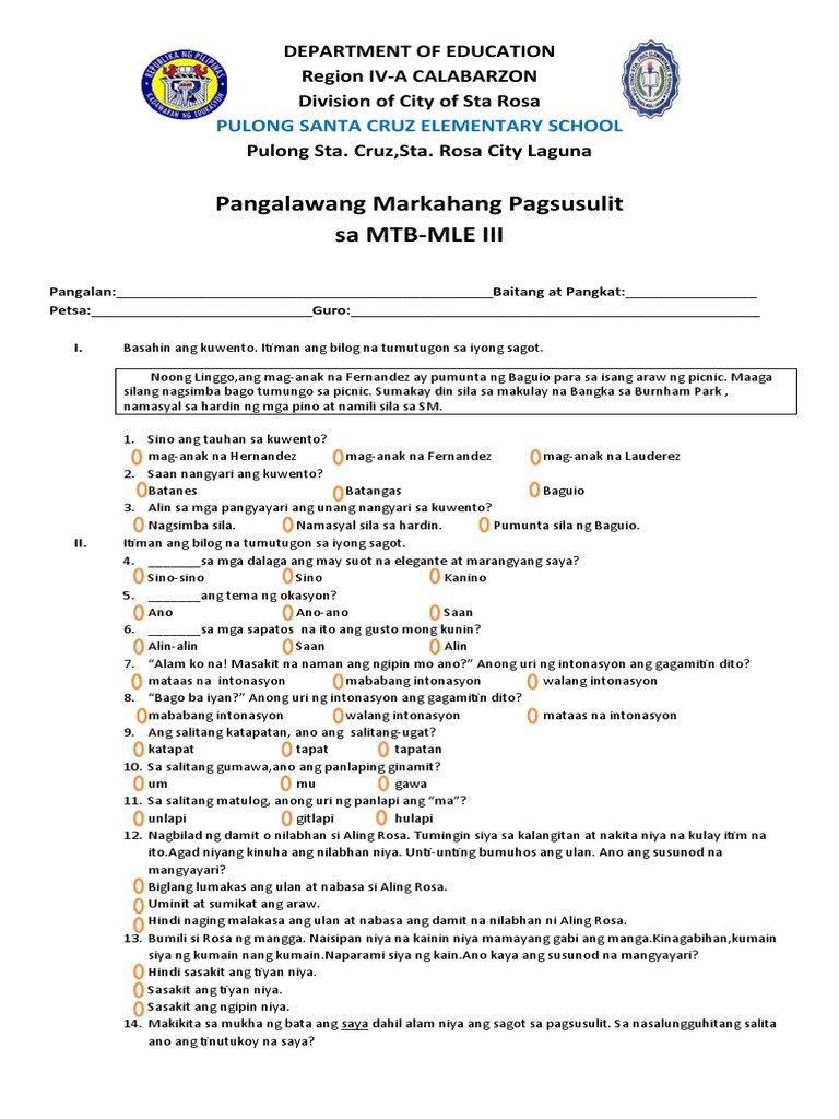 2ND Quarter Examination Test Grade 3 | PDF