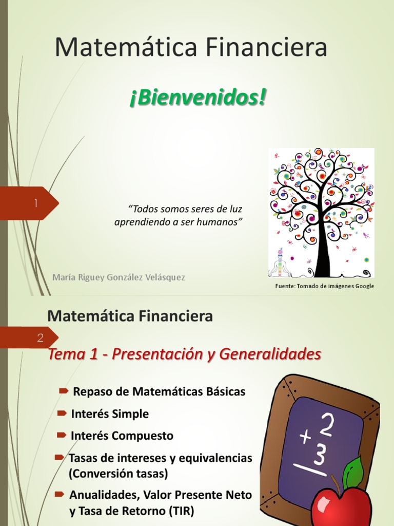 Tema 1-Presentación y Generalidades Matematicas Financieras | PDF | Finanzas Matemáticas | Dinero