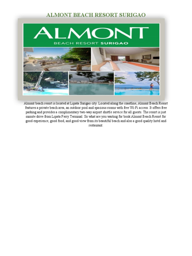 Almont Beach Resort Is Located at Lipata Surigao City | PDF