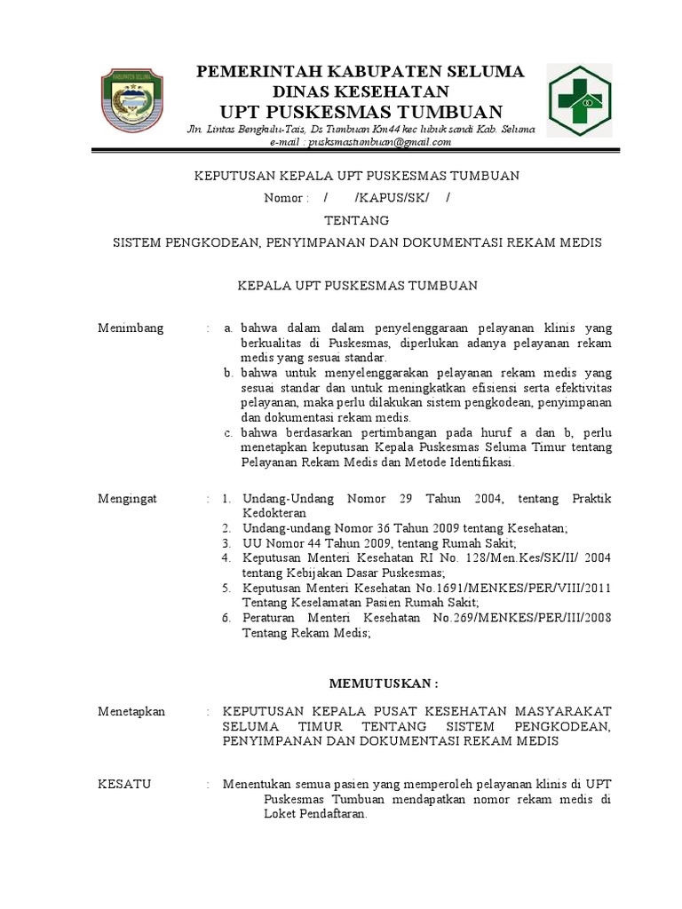 Upt Puskesmas Tumbuan: Pemerintah Kabupaten Seluma Dinas Kesehatan | PDF
