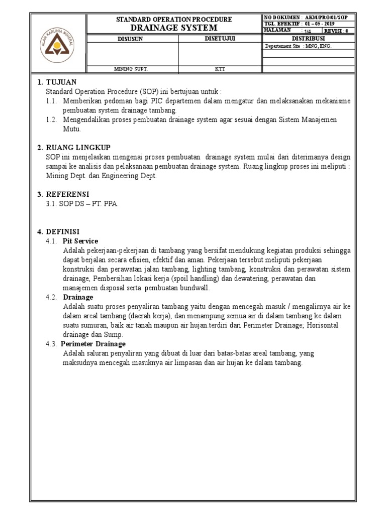 SOP_DRAINASE SISTEM_PRO01 | PDF