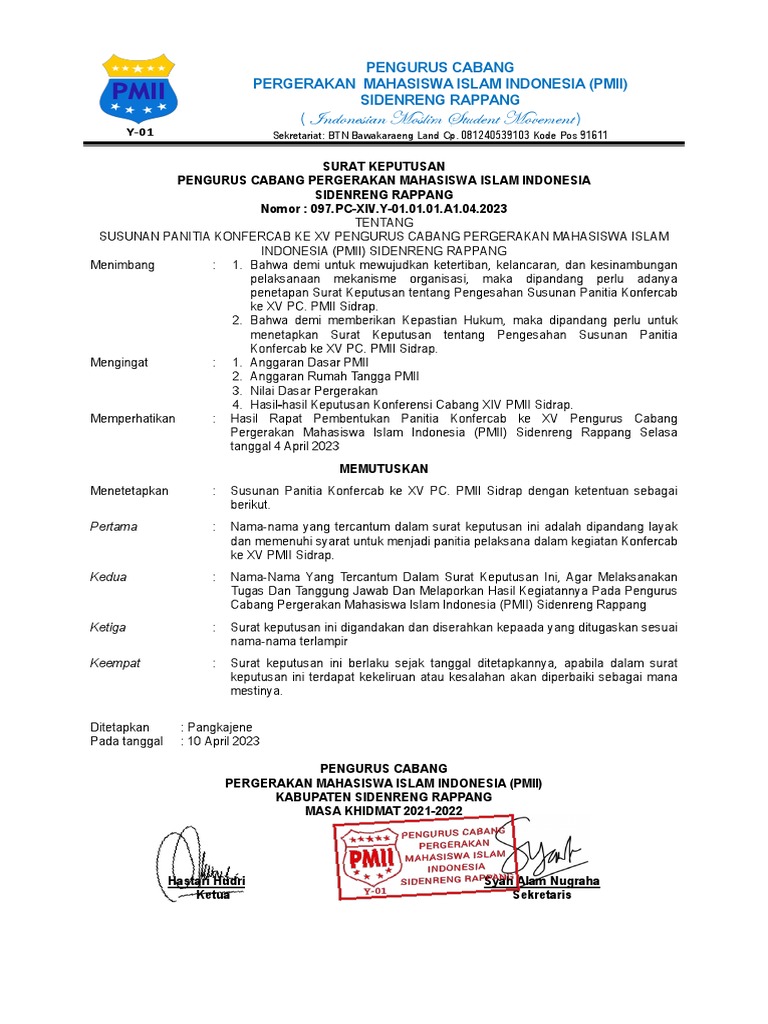 Susunan Panitia Konfercab PMII Sidrap | PDF