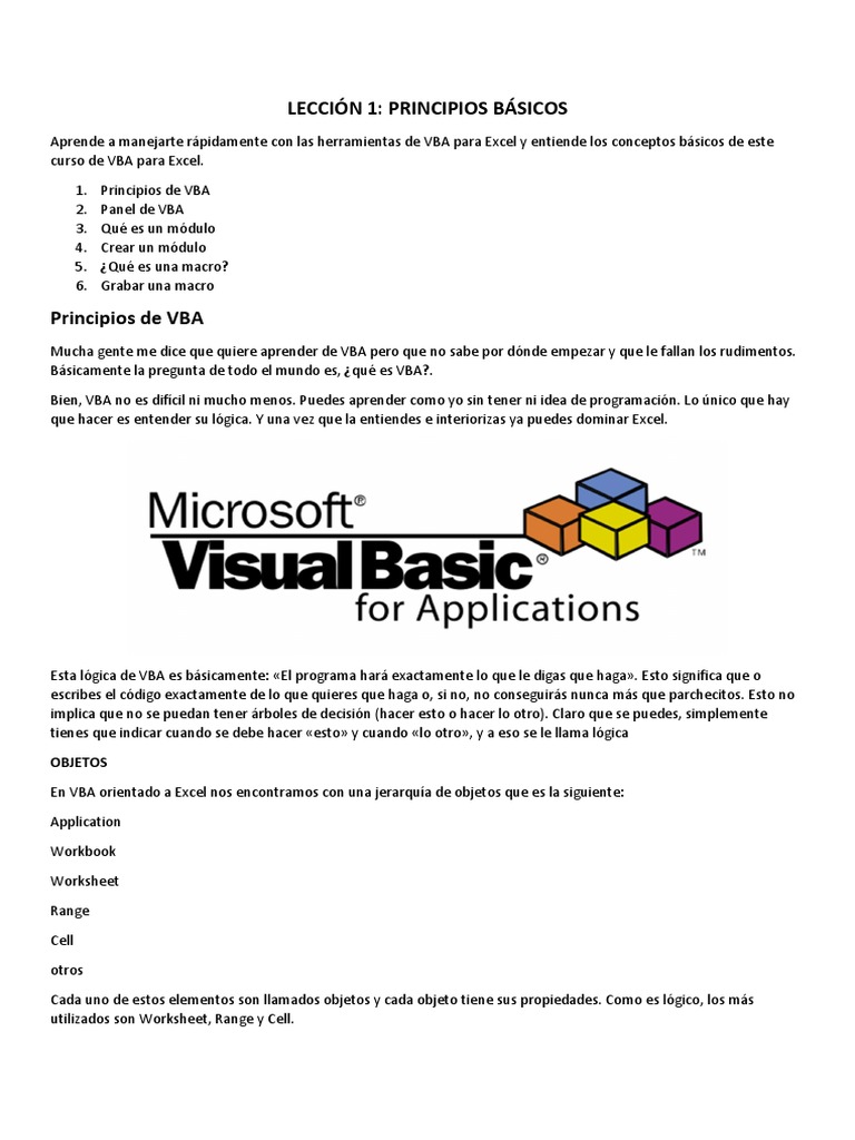 Leccion Nº1 Excel Vba Principios Basicos Pdf Macro Informática 