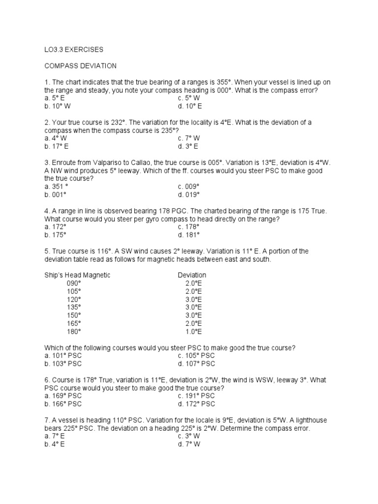 Navigating by Compass: Exercises in Calculating Compass Deviation ...