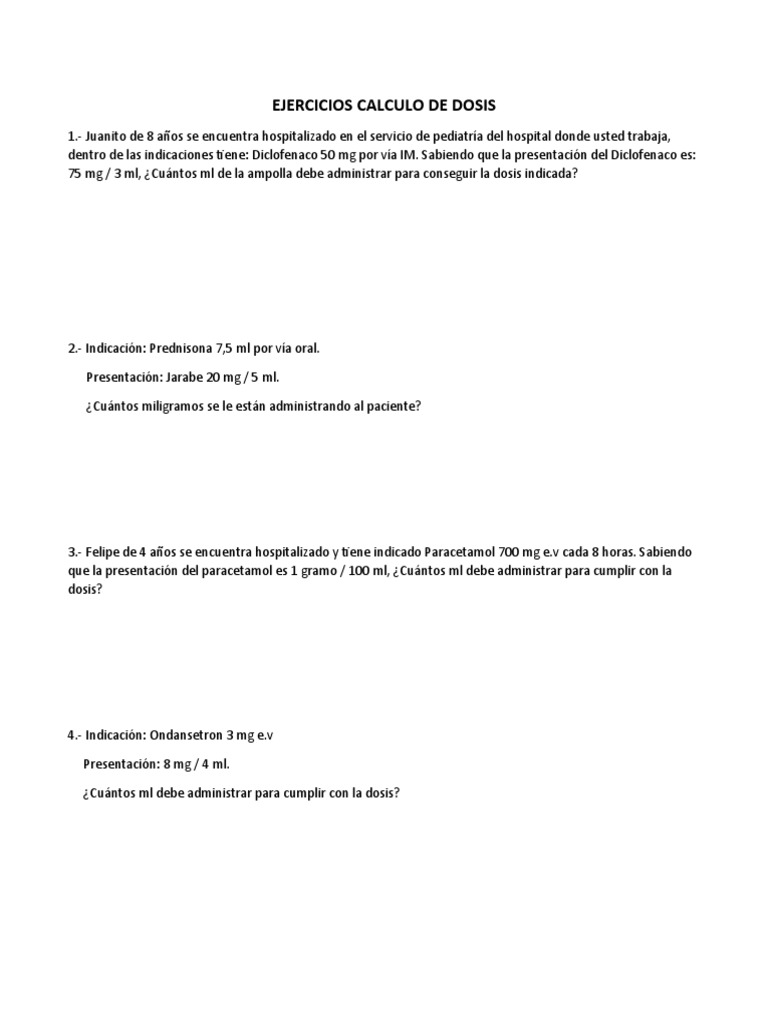 Ejercicios Calculo de Dosis | PDF | Terapia | Medicina