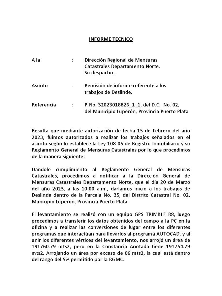 INFORME TECNICO Formato | PDF