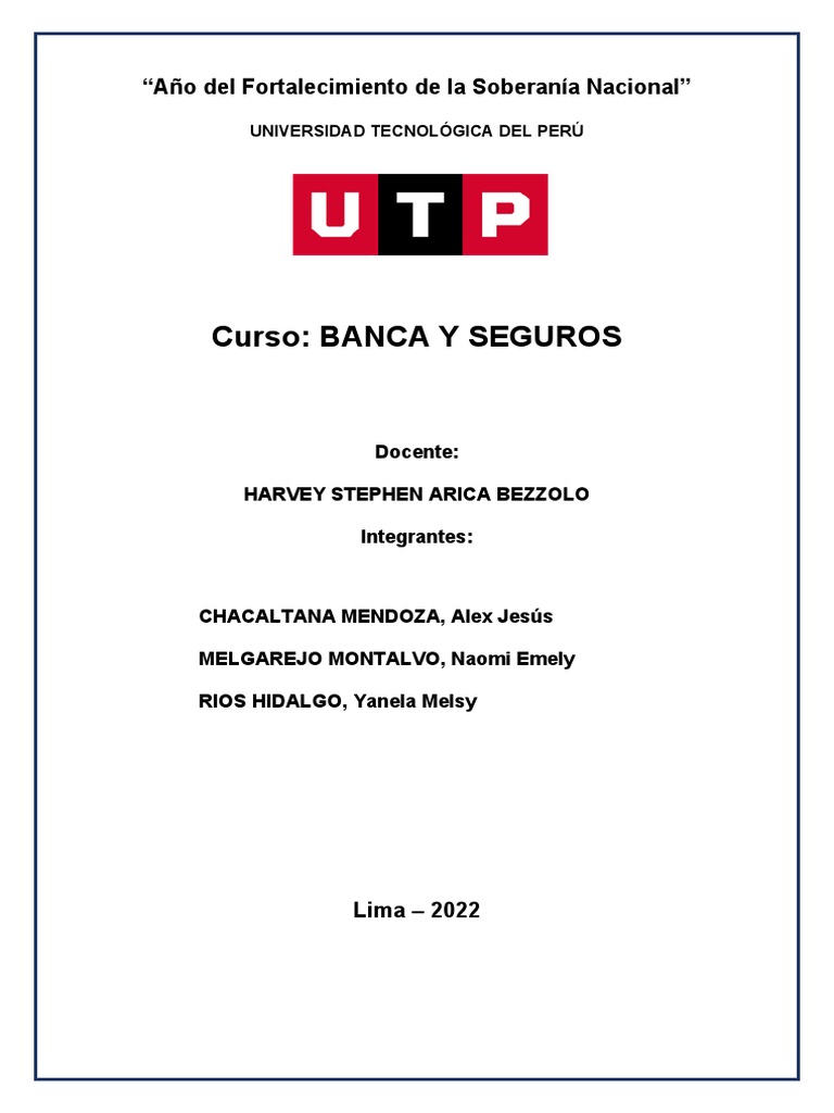 Semana 18 - TF - Banca y Seguros 1 | PDF | Dinero | Economias
