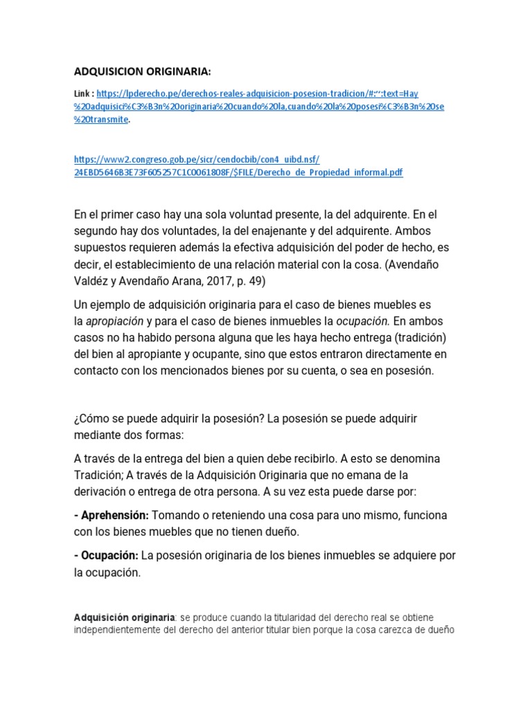 ADQUISICION ORIGINARIA y Conservacion de La Posesion | PDF | Posesión ...