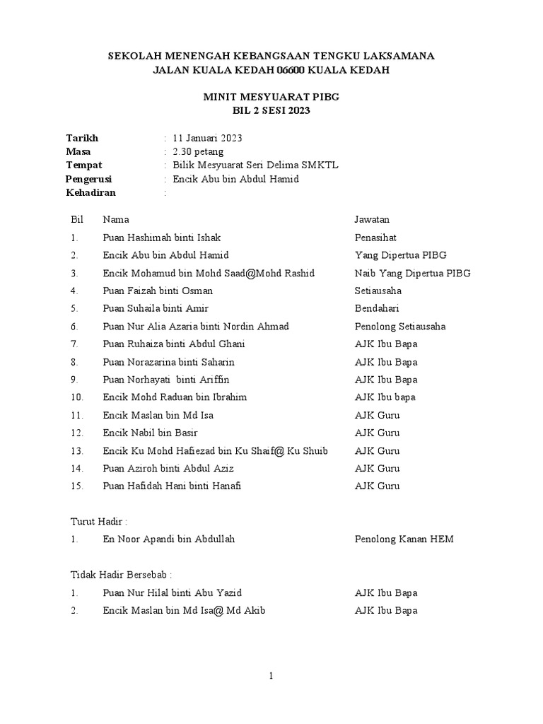 Minit Mesyuarat AJK Bil 2 | PDF