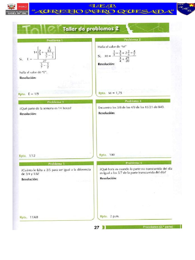 2do Sec - Tarea Razonamiento Matemático Fracciones | PDF