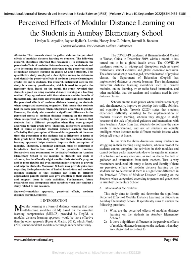 Perceived Effects of Modular Distance Learning On The Students in ...