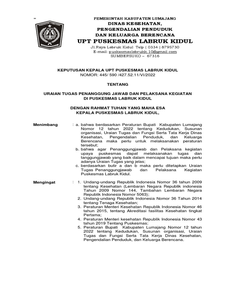 SK Uraian Tugas PKM Labruk | PDF
