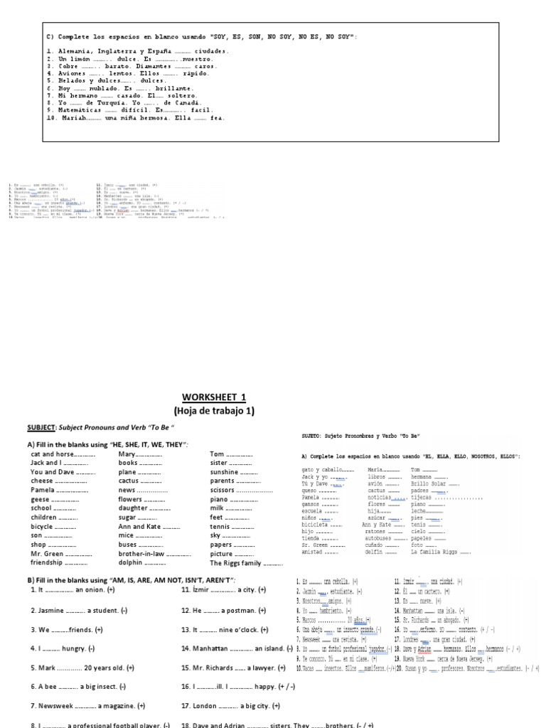 Practica 1 y 2 Del Verbo To Be | PDF