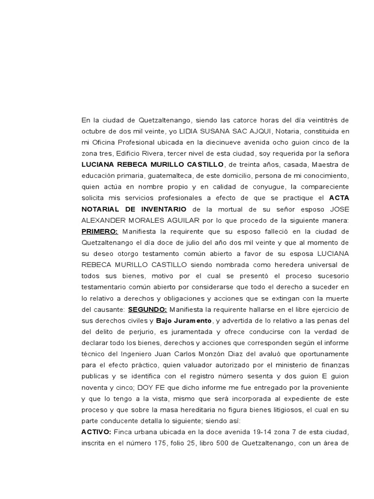 Acta de Inventario | PDF | Derecho