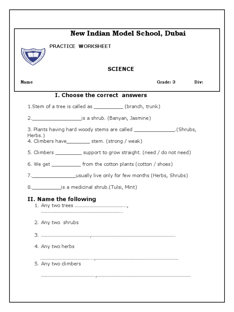 Science Practice Workseet.... | PDF | Shrub | Trees