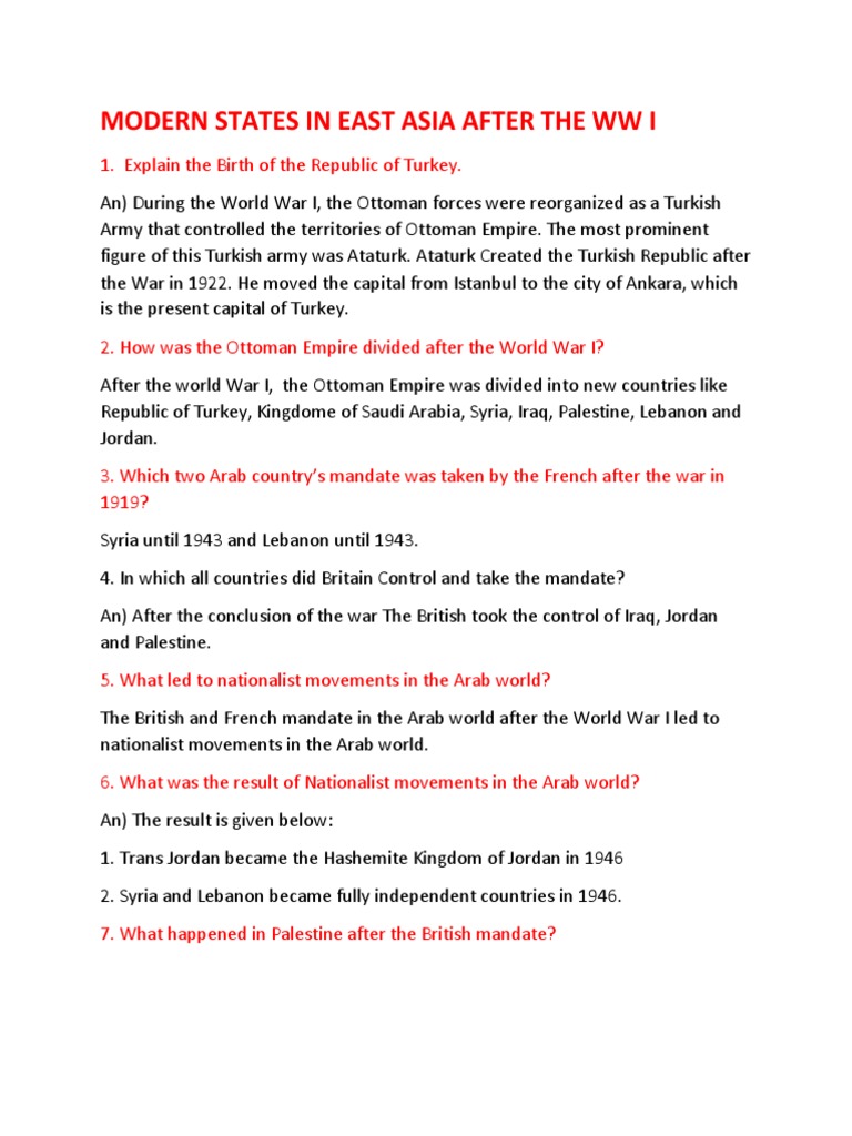 Post-WWI Middle East Transformations | PDF | Ottoman Empire | Arab World