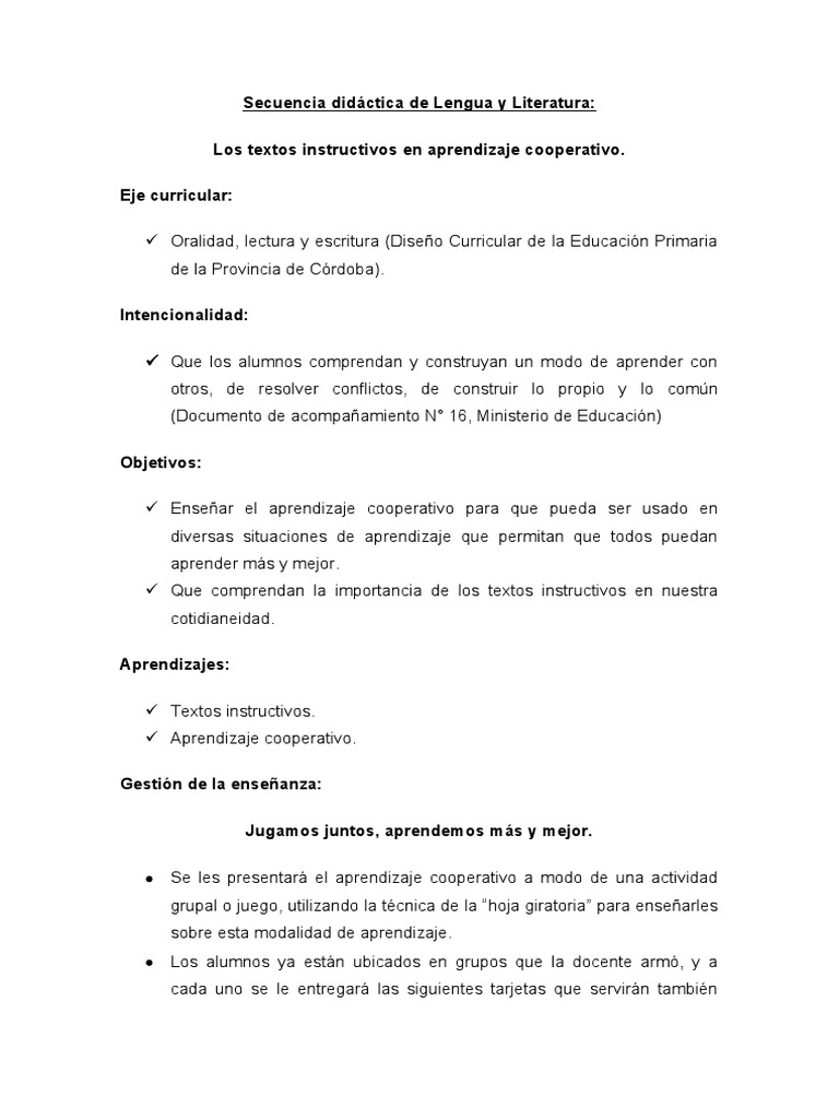 Unidad Didáctica de Lengua y Literatura TEXTOS INSTRUCTIVOS | PDF ...
