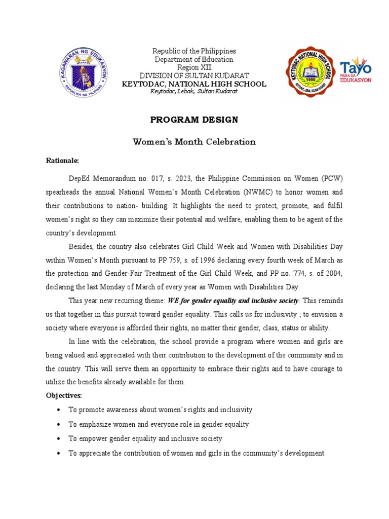 WOmens MOnth 2023 Program Design | PDF | Human Rights | Gender Equality