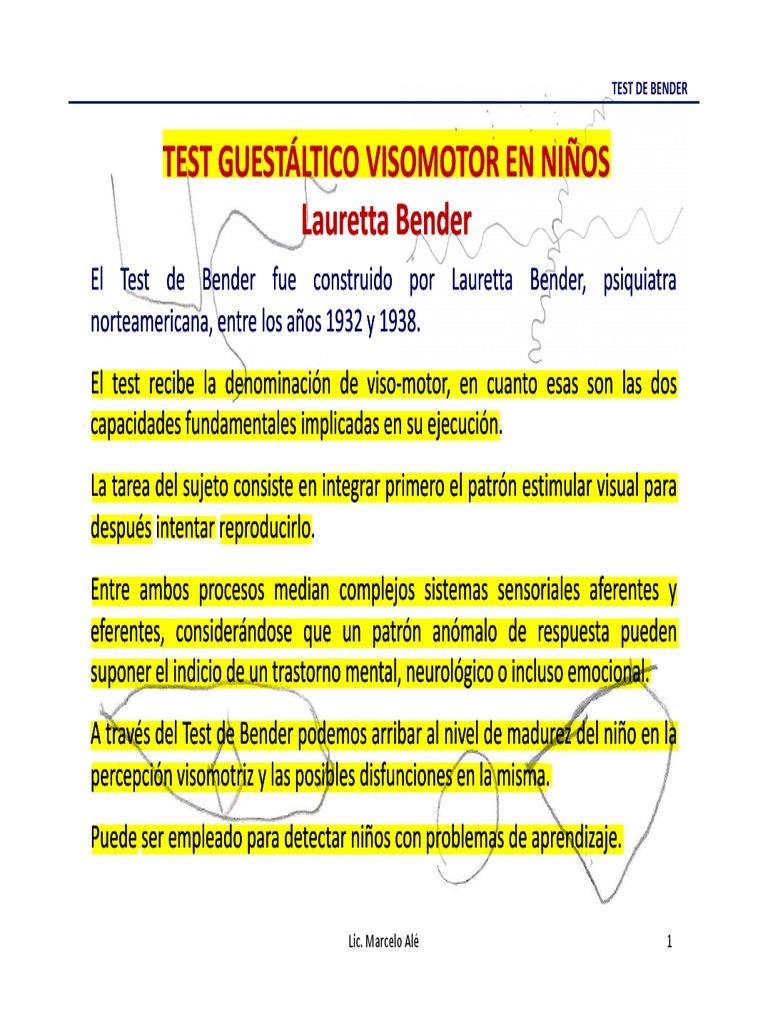 Test Bender: Evaluación Visomotora Infantil | PDF | Percepción ...