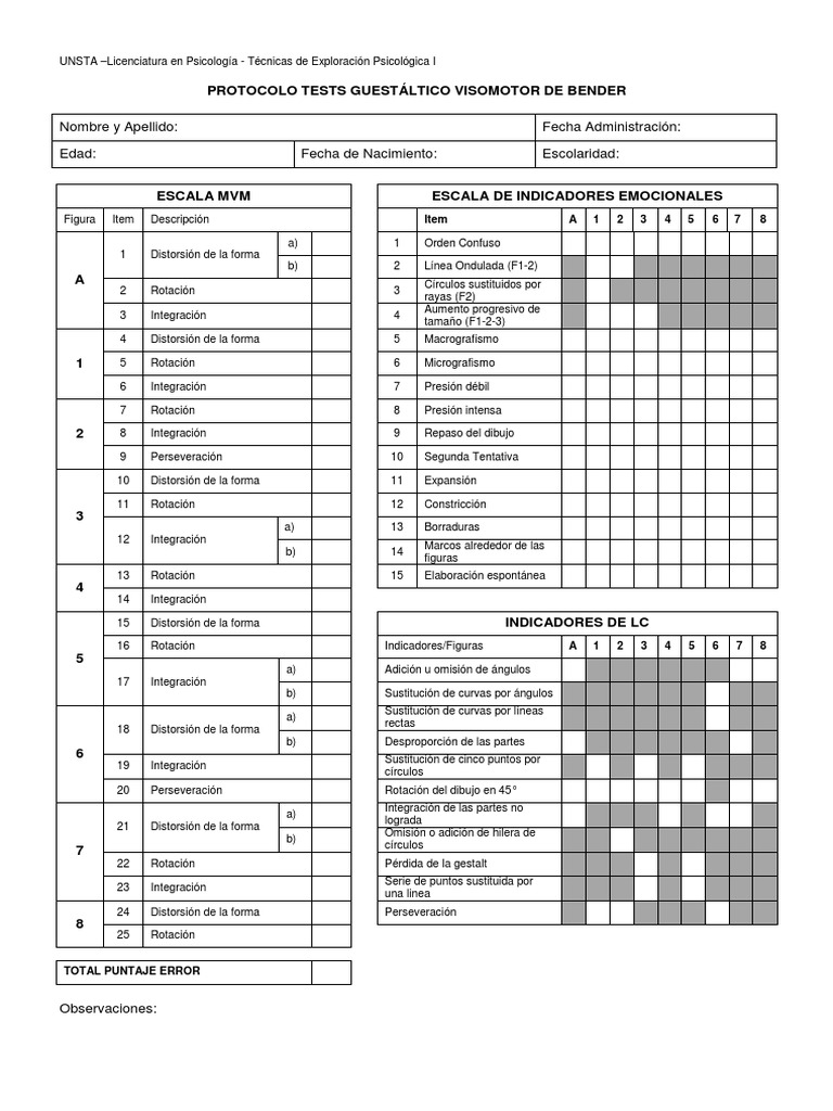 Protocolo del Test de Bender | PDF