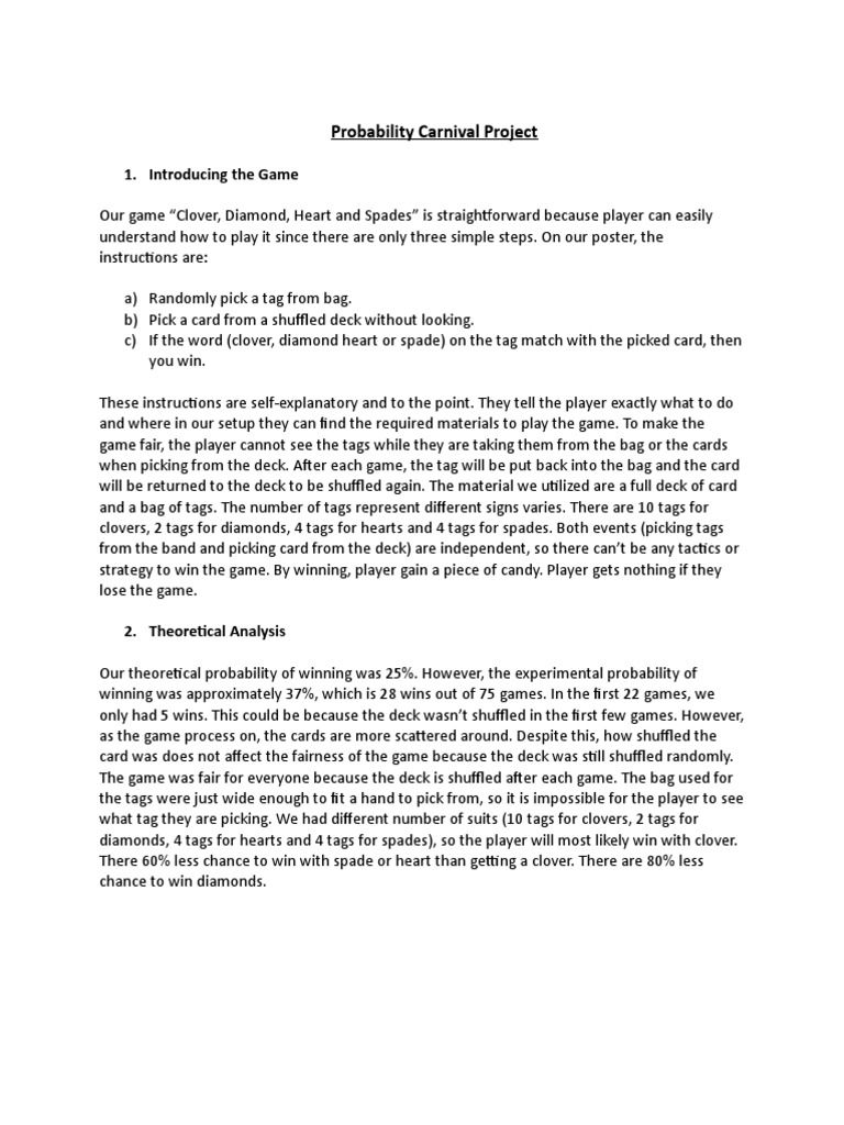 Probability Carnival Project | Download Free PDF | Playing Cards