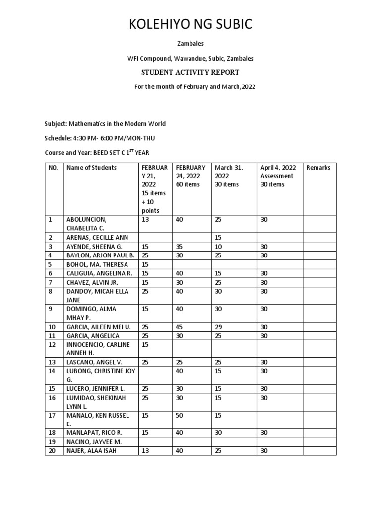 BEED 1st Year Math Report | PDF