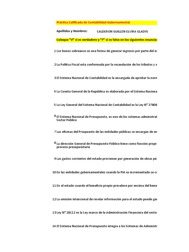 Sise - Pract Calif #01 - Cont. Gubernam - Elvira Calderon Guillen | PDF | Presupuesto | Contabilidad