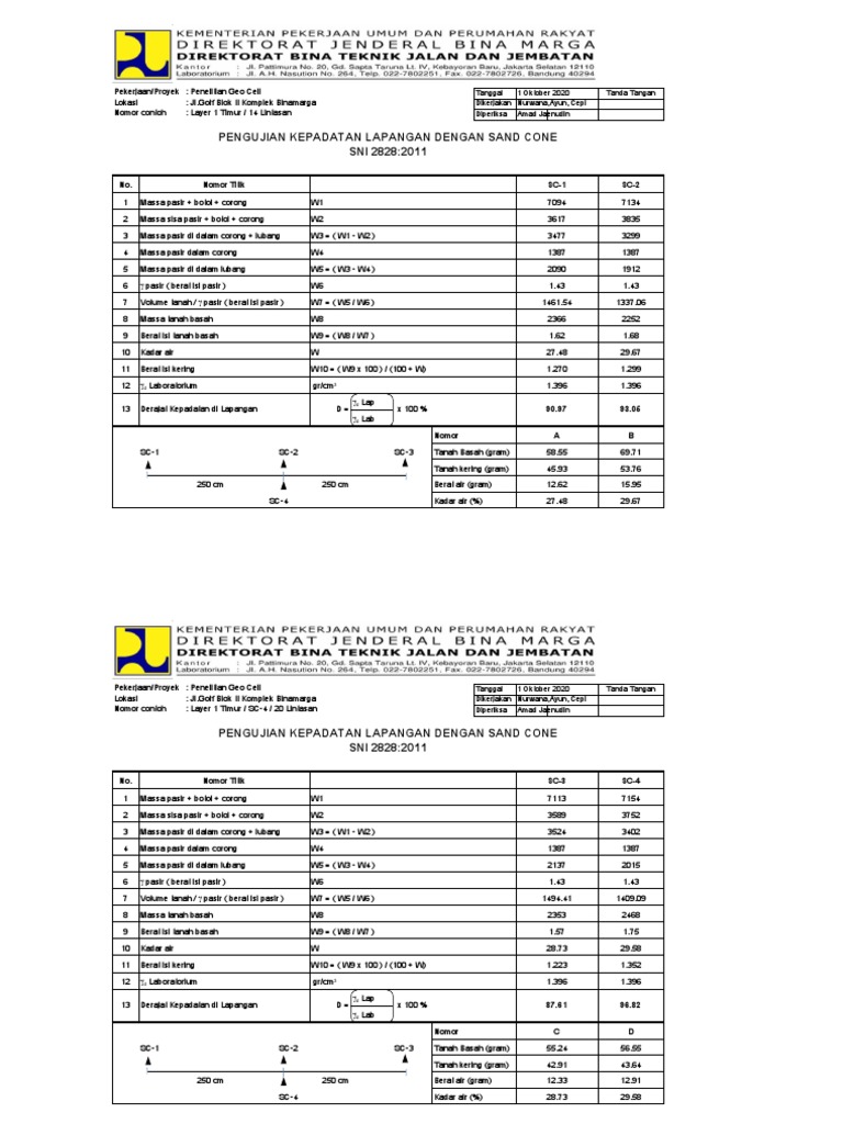 Sand Cone Geo Cell Lapangan | PDF